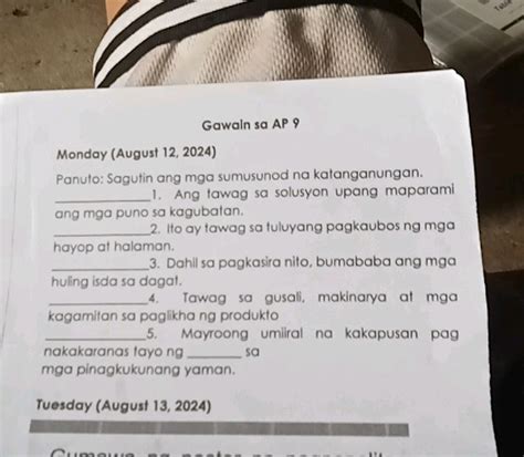 Gawaln Sa AP 9 Monday August 12 2024 Panulo StudyX