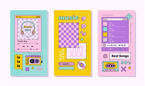 증기파 음악 템플릿 소셜 미디어 이야기 프레임 재생 목록 및 요소가있는 복고풍 데스크탑 벡터 배경 복고풍에 대한 스톡 벡터 아트 및 기타 이미지 Istock