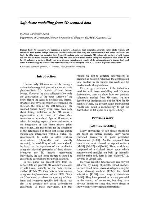 Pdf Soft Tissue Modelling From 3d Scanned Data