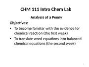 09 Penny Lab CHM 111 Intro Chem Lab Analysis Of A Penny Objectives To Become Familiar With