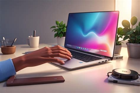 Premium Ai Image Mockup Image Of A Hand Touching On Laptop Computer