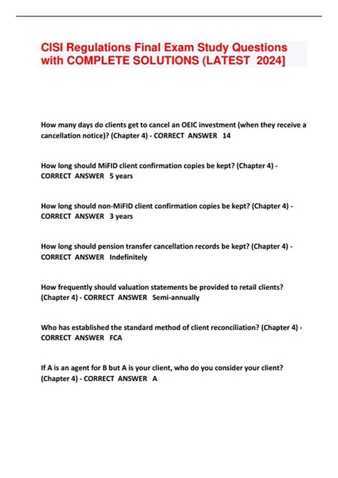 CISI Regulations Final Exam Study Questions With COMPLETE SOLUTIONS LATEST CISI
