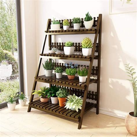 Plant Stand 4 Niveles Estantería Para Macetas Soporte De Madera Bambú