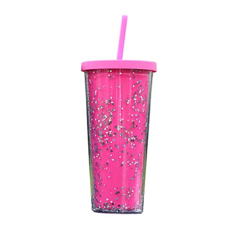 Warkul 24oz710ml Water Cup With Straw Glitter Double Wall Wavy Edge