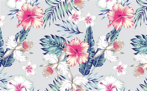 Tropical Flowers Wallpaper Green And Blue Tropical Floral Wallpaper
