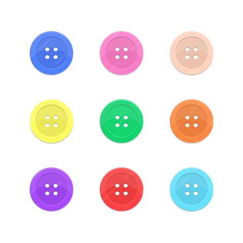 옷 단추 다채로운 평면 그림 설정 프리미엄 벡터