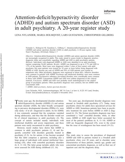 Pdf Attention Deficithyperactivity Disorder Adhd And Autism