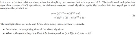 Solved Let U And V Be Two N Bit Numbers Where For