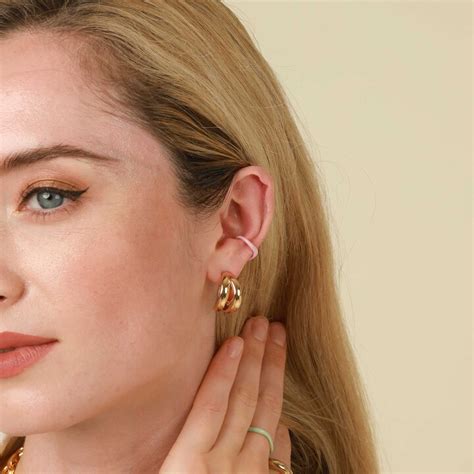Astrid And Miyu Wave Pink Enamel Ear Cuff In Gold Shopstyle Jewellery