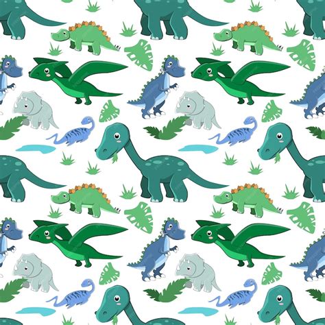 Patroon Van Verschillende Dinosaurussen Getekend In Cartoonstijl