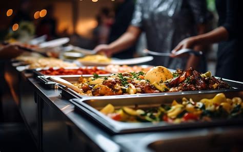 Premium Photo People Group Catering Buffet Food Indoor In Restaurant