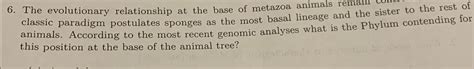 Solved The Evolutionary Relationship At The Base Of Metazoa