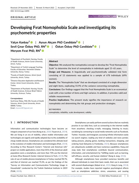 Pdf Developing Fırat Nomophobia Scale And Investigating Its