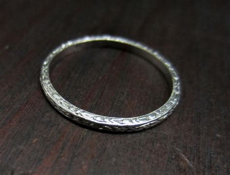 Sold Art Deco 15mm Patterned Wedding Band Platinum Size 7 C 1920