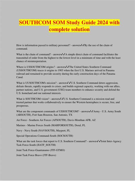 SOUTHCOM SOM Study Guide With Complete Solution SOUTHCOM Stuvia US