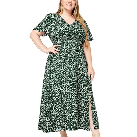 Htnbo Womens Flowy Dress Plus Size Summer Short Sleeve Smocked Midi