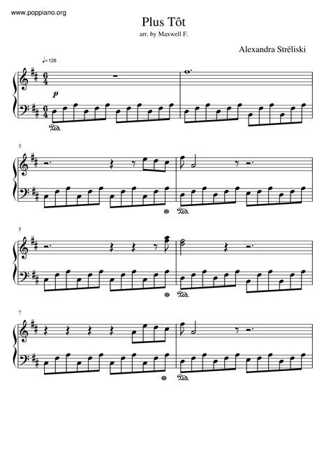 Alexandra Streliski Plus Tot 琴譜pdf 香港流行鋼琴協會琴譜下載 ★