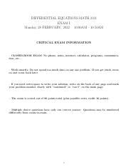 MATH 3331 EXAM 1 SPRING2022 Pdf DIFFERENTIAL EQUATIONS MATH 3331 EXAM