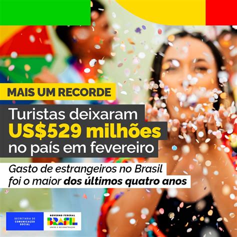 Novo recorde turistas estrangeiros deixaram US milhões no país em fevereiro Secretaria de