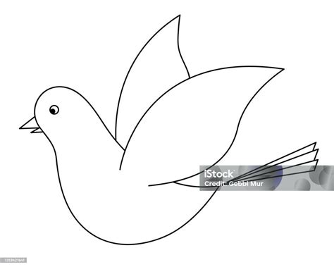 비둘기 스케치 새는 날개를 친다 비둘기는 평화의 상징입니다 백설공주 새 벡터 그림입니다 어린이를위한 색칠 공부책 새는 하늘로