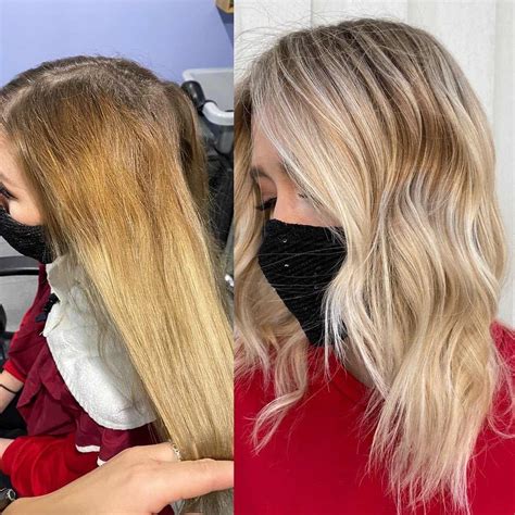 Wella T14 Before And After On Orange Yellow Dark Hair