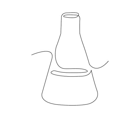 실험실 화학 유리의 연속 한 선 그리기 실험실 테스트 튜브 라인 아트 벡터 일러스트의 간단한 그림 프리미엄 벡터