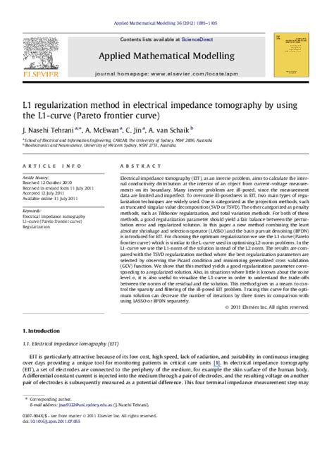 pdf l1 regularization method in electrical impedance tomography by