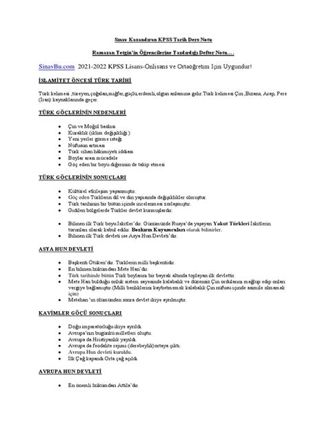 KPSS Tarih Ders Notları | PDF
