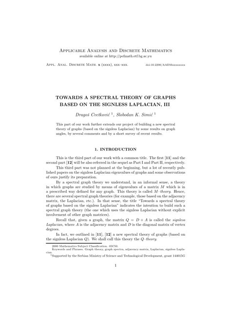 Pdf Towards A Spectral Theory Of Graphs Based On The Signless Laplacian Iii
