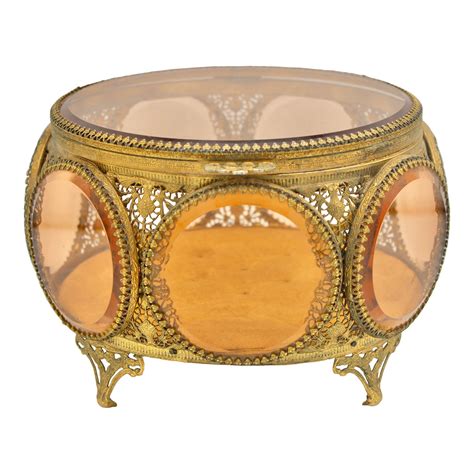 Large Antique French Blush Pink Beveled Glass Jewelry Box Chairish