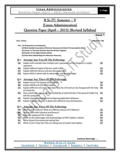 Linux Administration Revised Syllabus [qp April 2015] Pdf