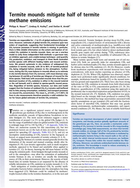 Pdf Termite Mounds Mitigate Half Of Termite Methane Emissions