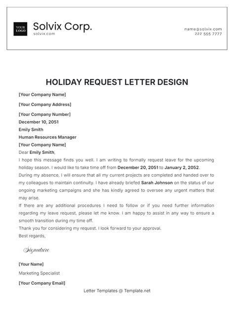 Free Holiday Request Letter Design Template To Edit Online