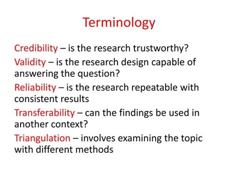 Credibility Validity Reliability And Transferability Pptx Science