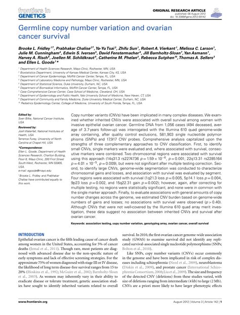Pdf Germline Copy Number Variation And Ovarian Cancer Survival