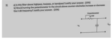 Solved A Is This Filter Above Highpass Lowpass Or