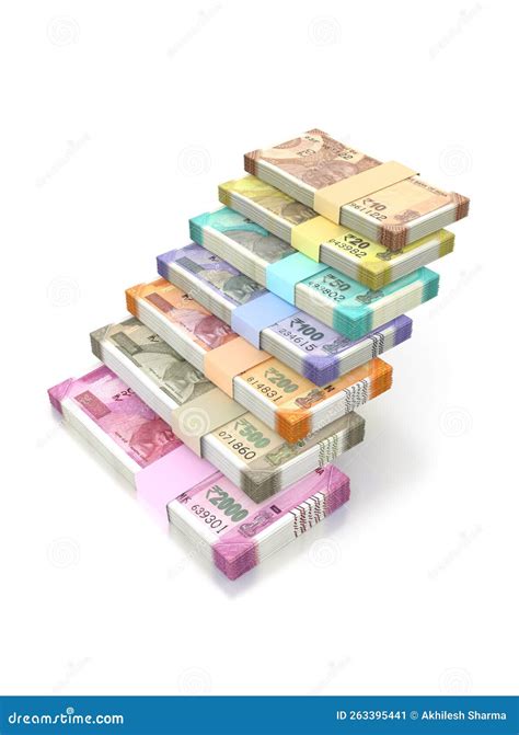 Indian Rupee Currency Note Bundles In Shape Of Ladder Stairs Isolated