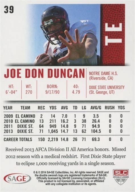 Joe Don Duncan Signed Trading Card