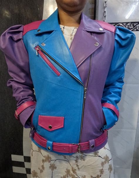 Womens Lambskin Blue Purple And Pink Leather Jacket Stylish Etsy