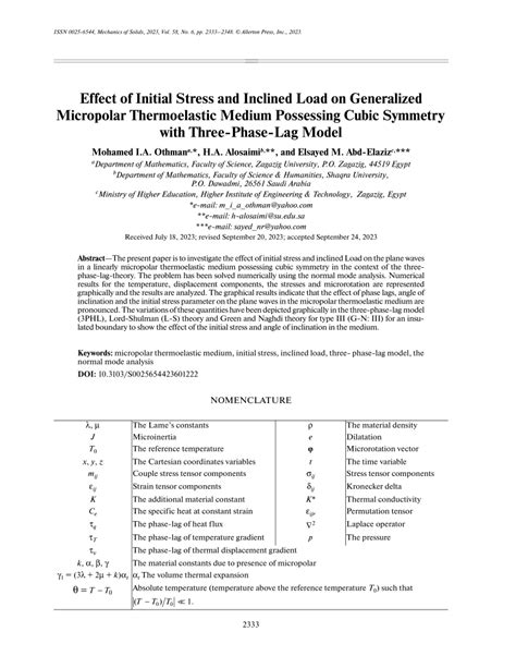 Pdf Effect Of Initial Stress And Inclined Load On Generalized