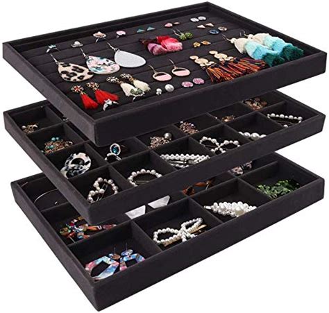 Mebbay Stackable Velvet Jewelry Trays Organizer Jewelry Storage