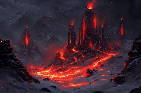 Dramatic Volcanic Eruption With Fiery Lava And Glowing Red Rocks In A