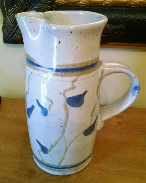 Artist Signed Budding Stems Glazed Art Pottery Pitcher Pottery Art Pottery Pitcher Pottery