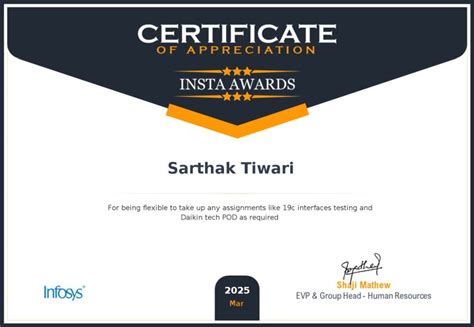 Infosys Instaawards Risingstar Gratitude Recognition Careergrowth… Sarthak Tiwari