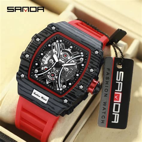 SANDA Original Luxury Watches For Men Silicone Strap Waterproof Quartz