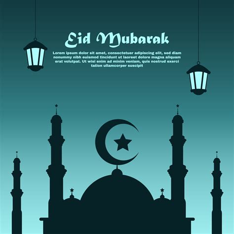 Flat Eid Mubarak With Silhouette Mosque Islamic Background 5741395
