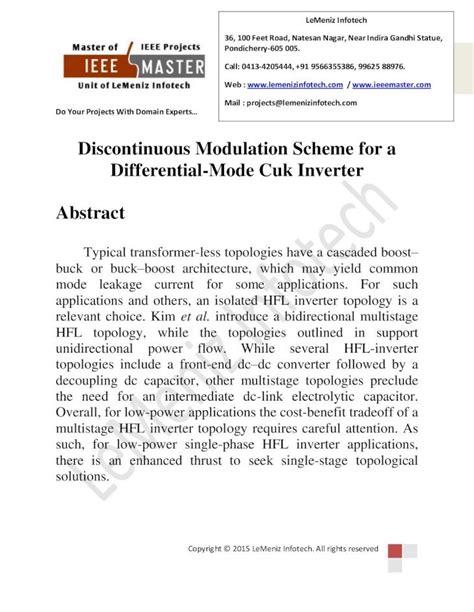 Pdf Discontinuous Modulation Scheme For A Differential Mode Cuk