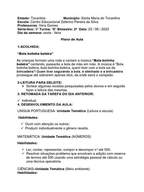 Plano De Aula 23 06 2023 3ano Verag Descargar Gratis Pdf Irã Science