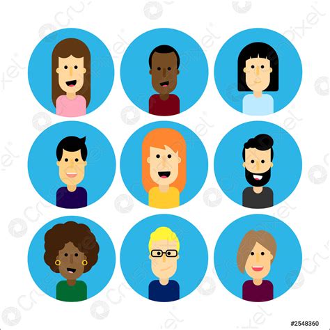 Male And Female Faces Avatars Flat Style Vector Icons Set Stock
