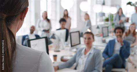 Presentation Question Or Woman Speaker Hand In Conference Work Training Or Business Workshop